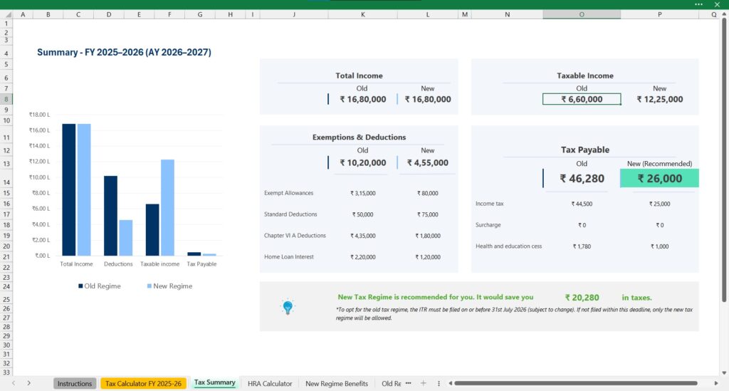 💼 Income Tax Calculator in Excel for FY 2025-26 (AY 2026-27) - FindTax